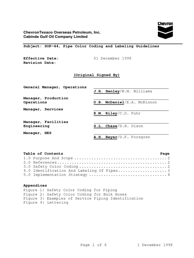 SOP-44, Pipe Color Coding and Labeling Guidelines | PDF | Pipe (Fluid ...