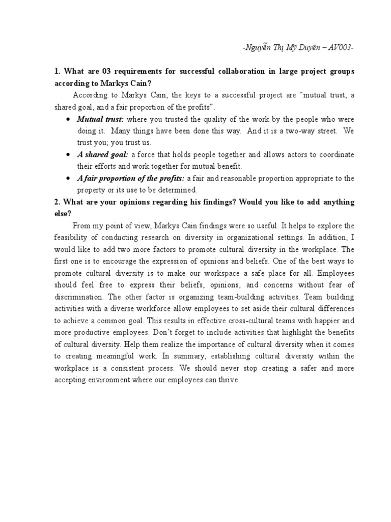 Post-reading discussion of Unit 15 ML Making cultural diversity work | PDF