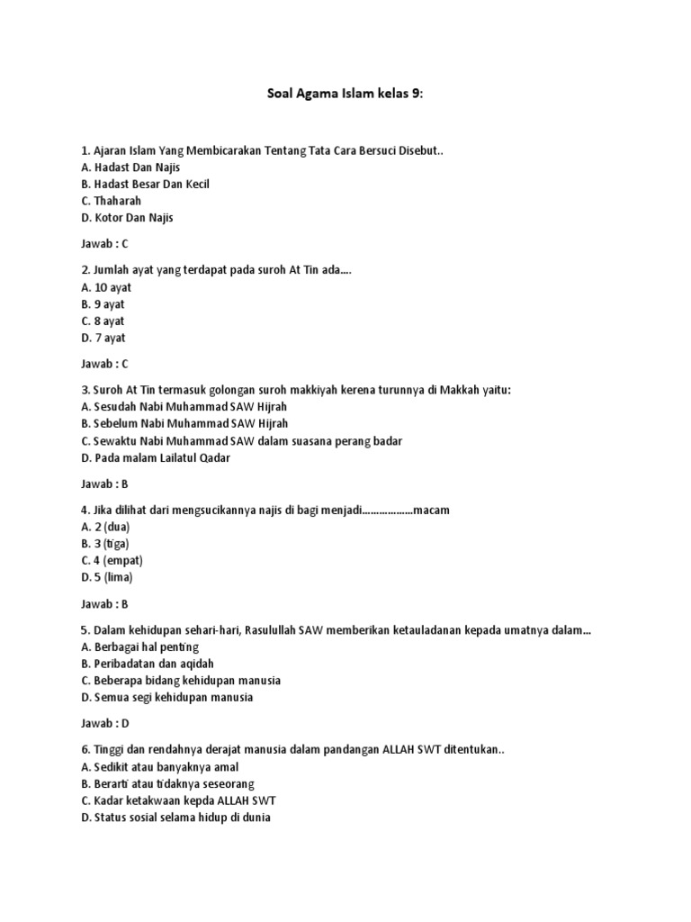 Soal Agama Islam Kelas 9 | PDF | Agama & Spiritualitas