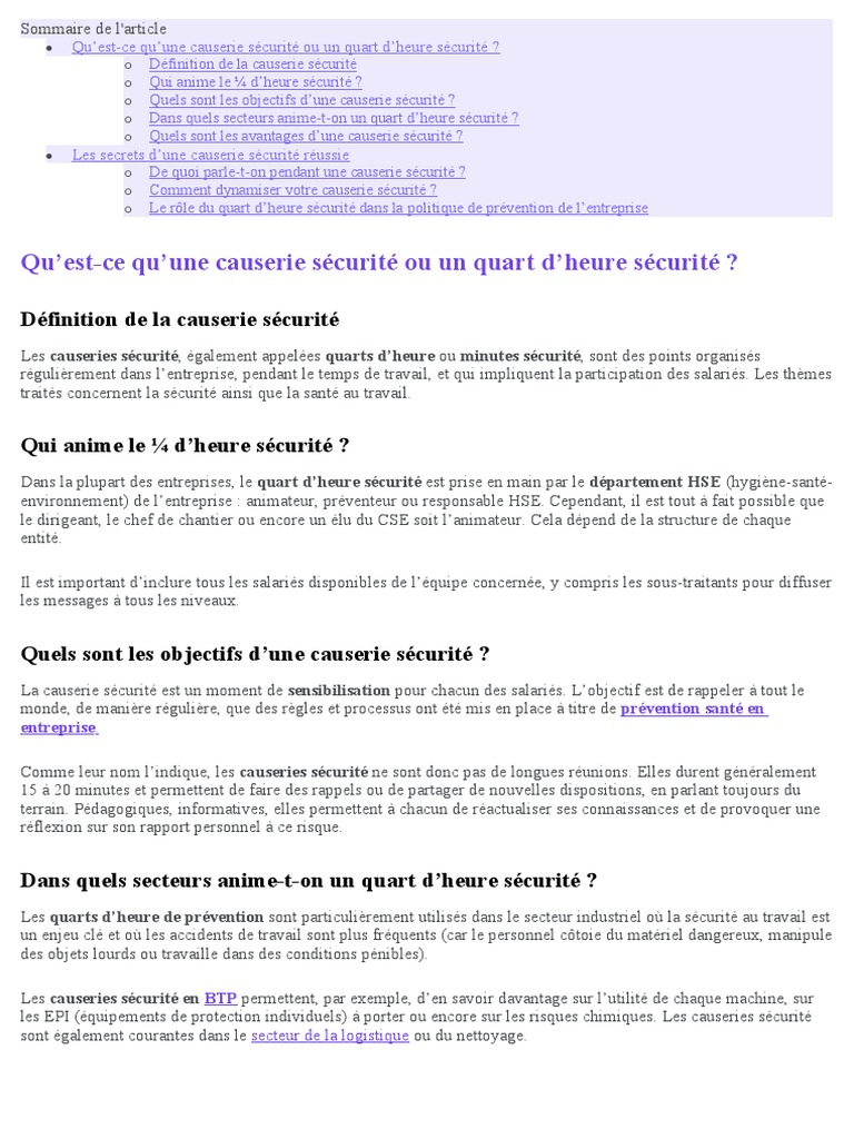 Causerie sécu travail | PDF