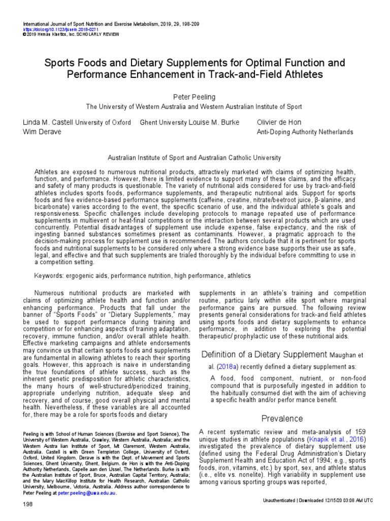 Sports Foods and Dietary Supplements For Optimal Function and ...