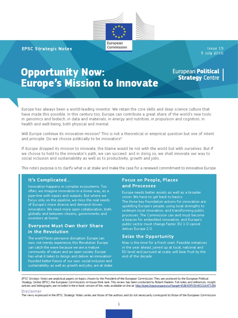 Opportunity Now Europe's Mission To Innovate Summary | PDF | Art