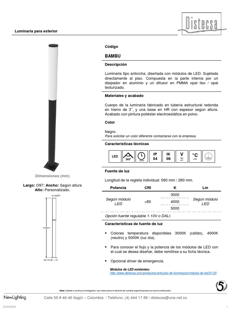 Ficha Técnica Luminaria Tipo Bambu-50 W | PDF
