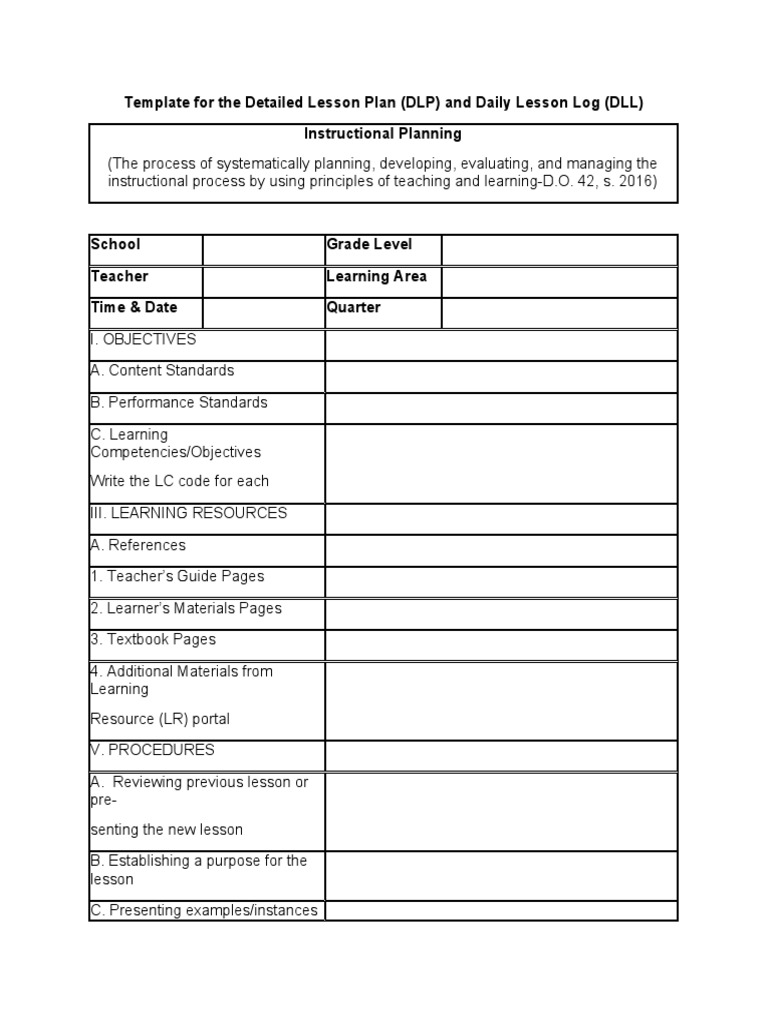 Template For The DLP and Daily Lesson Log | PDF | Learning | Behaviorism