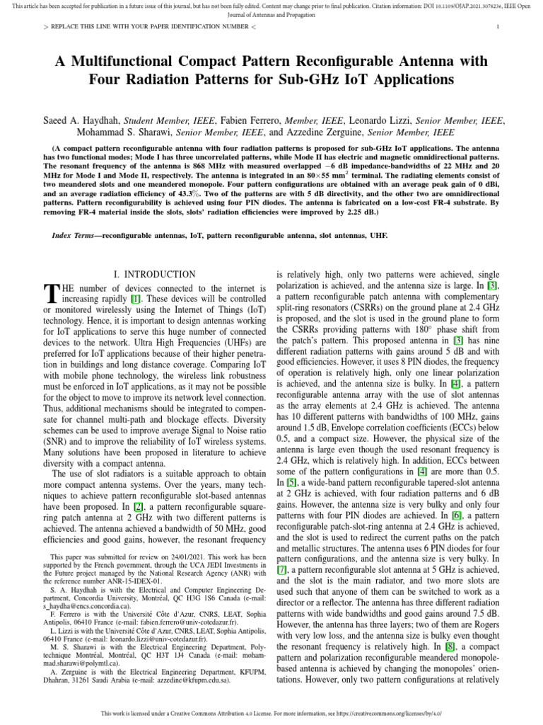 A Multifunctional Compact Pattern Reconfigurable A | PDF | Antenna ...