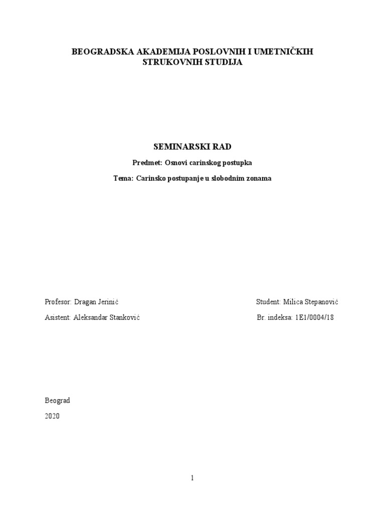 Seminarski Carinski Postupak I Procedure | PDF