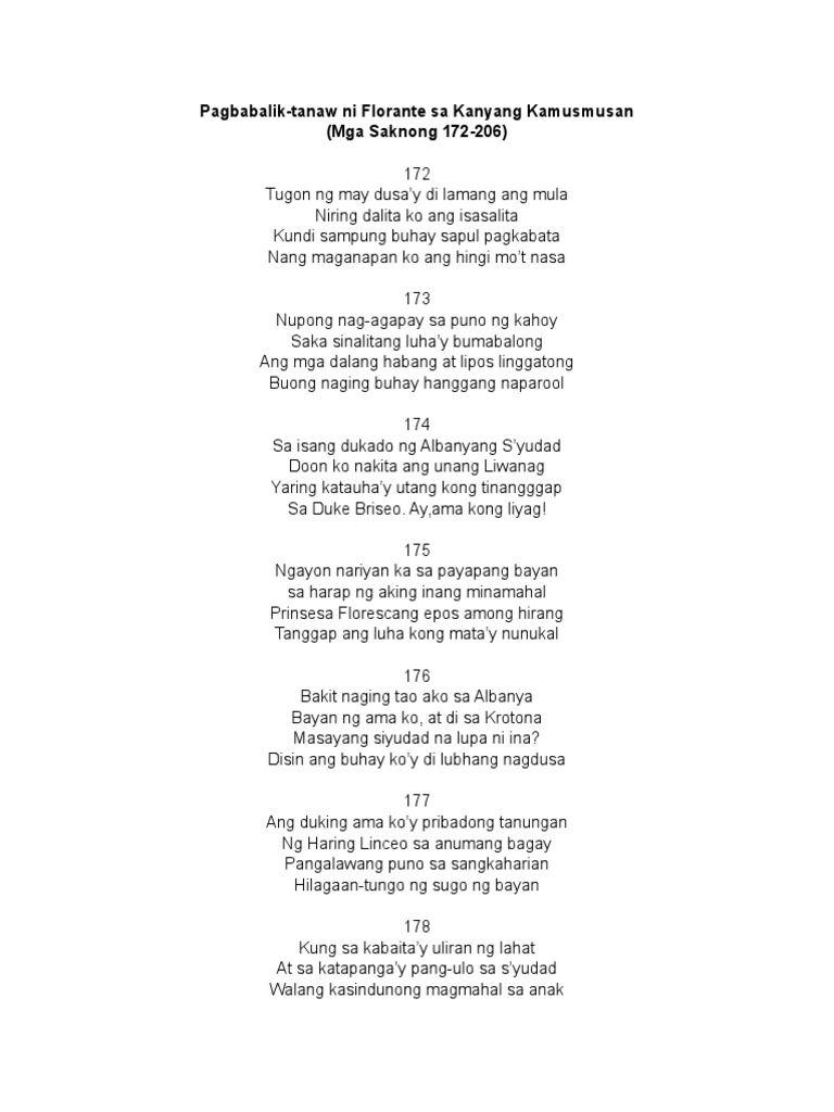 Pagbabalik - Tanaw Ni Florante Sa Kaniyang Kamusmusan | PDF