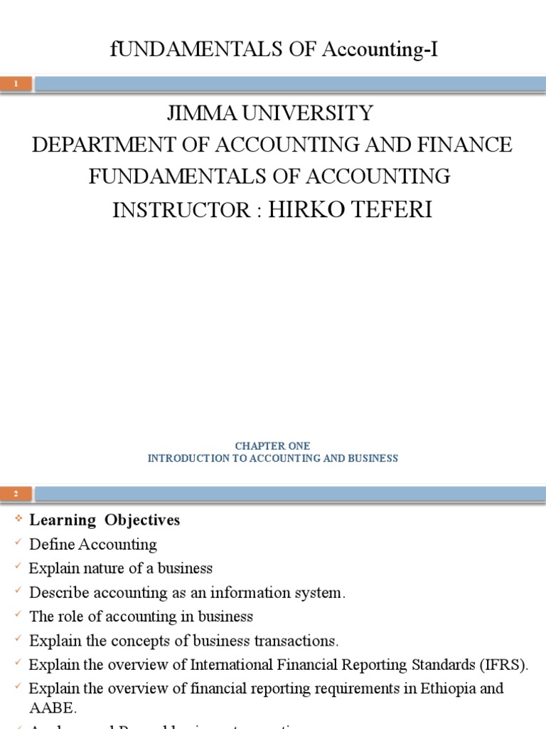 fUNDAMENTALS OF Accounting-I Jimma University Department of Accounting ...