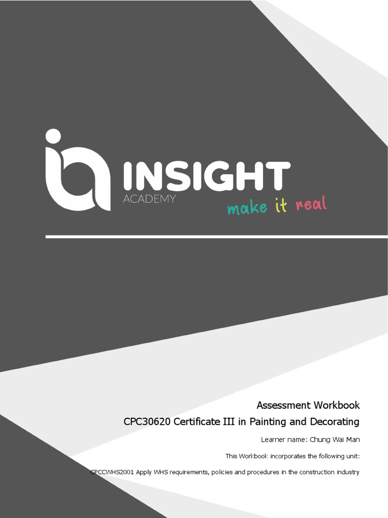 Assessment Workbook CPC30620 Certificate III in Painting and Decorating ...