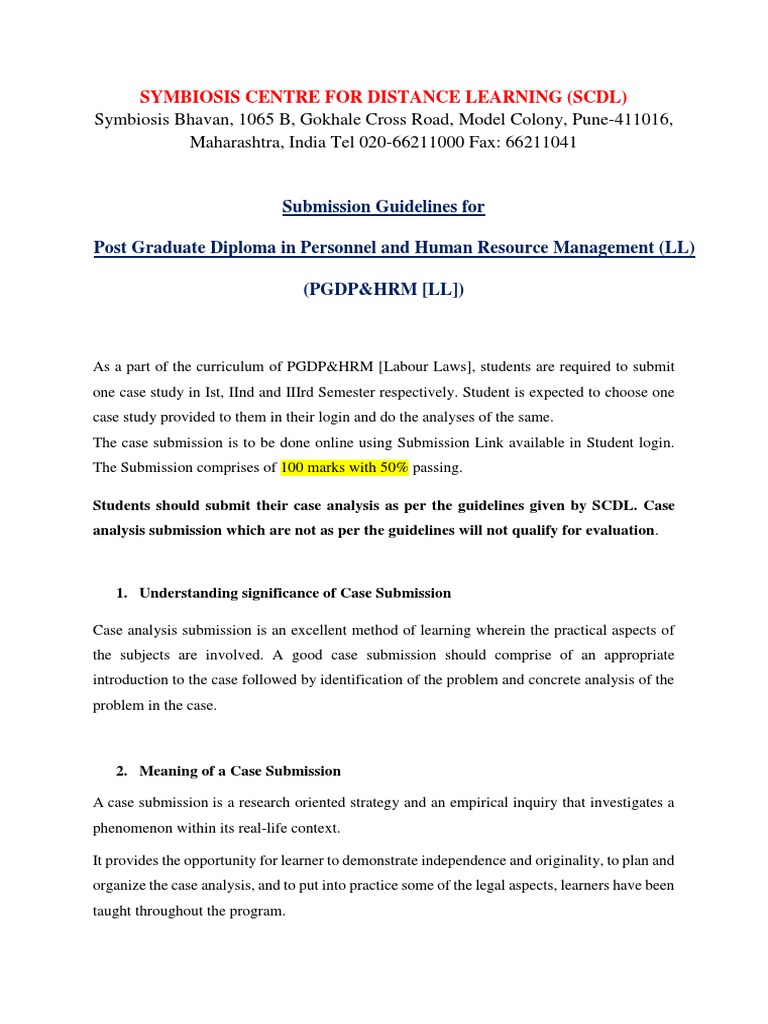 Submission Guidelines - PGDPHRM - LL-I, II, III | PDF