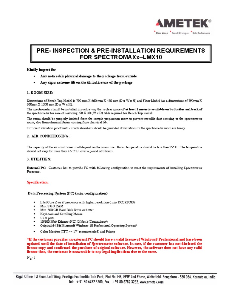 Pre-Inspection & Pre-Installation Requirements For Spectromaxx-Lmx10 ...