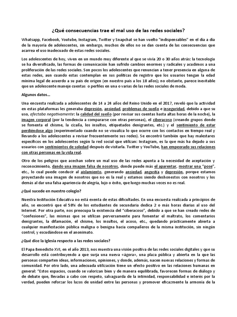 Articulo Qué Consecuencias Trae El Mal Uso De Las Redes Sociales