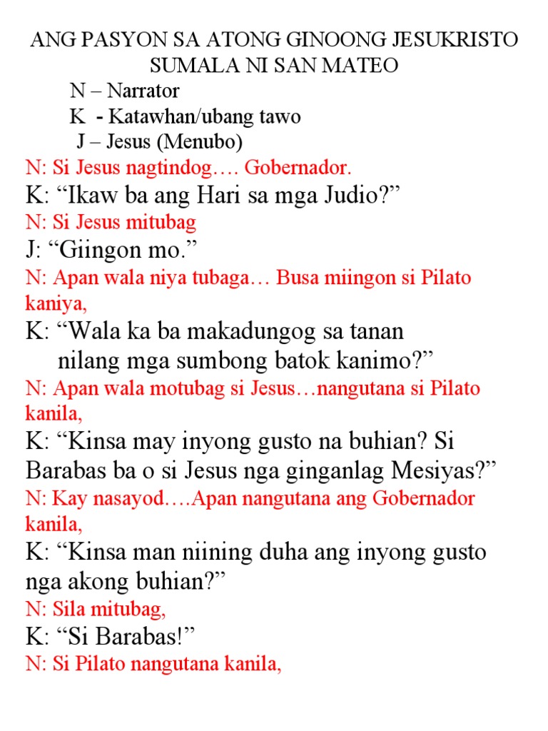 Ang Pasyon Sa Atong Ginoong Jesukristo Sumala Ni San Mateo | PDF