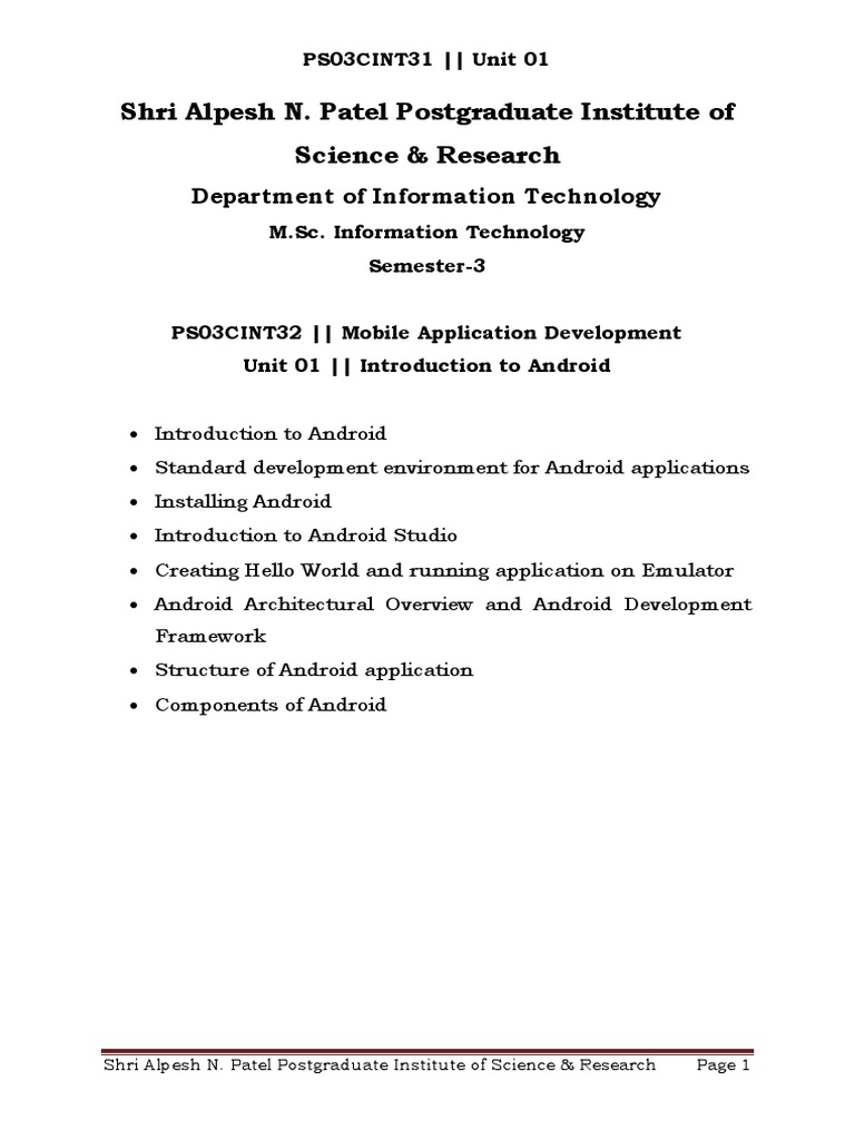 Shri Alpesh N. Patel Postgraduate Institute of Science & Research | PDF | Android (Operating ...