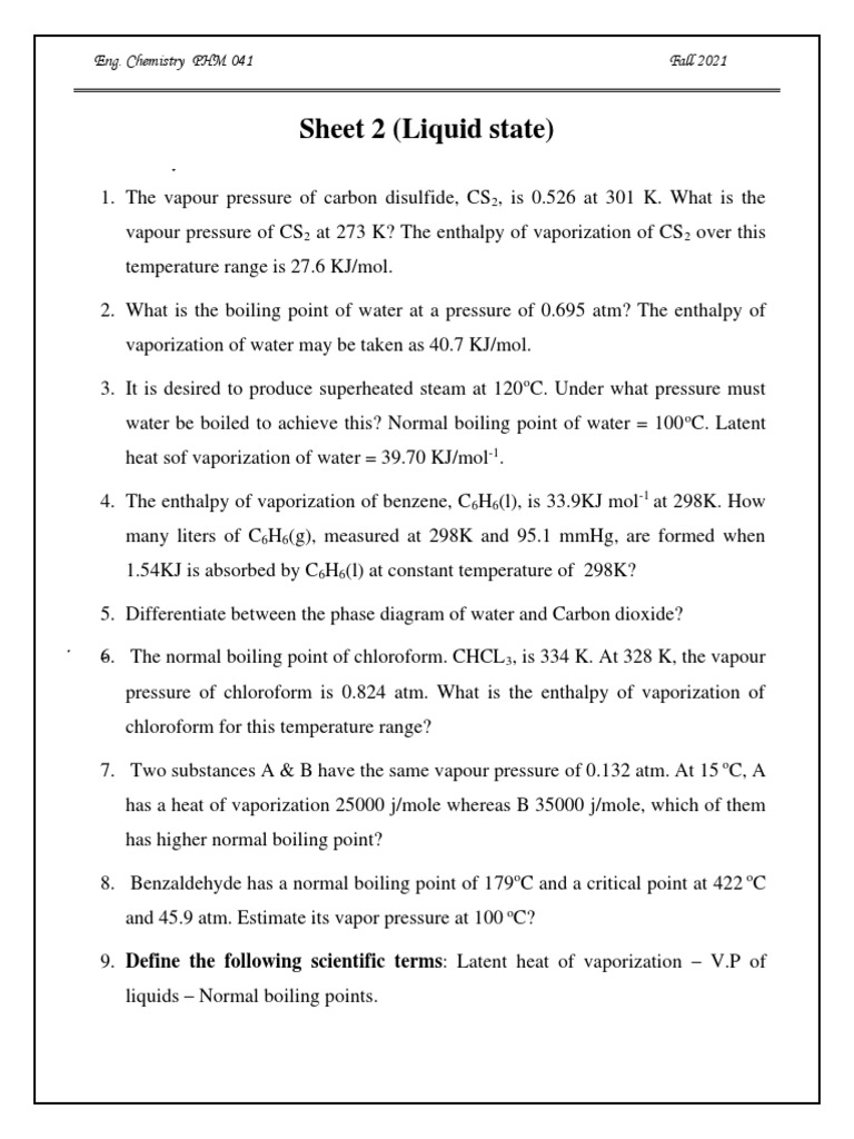 Sheet 2 (Liquid State) | PDF