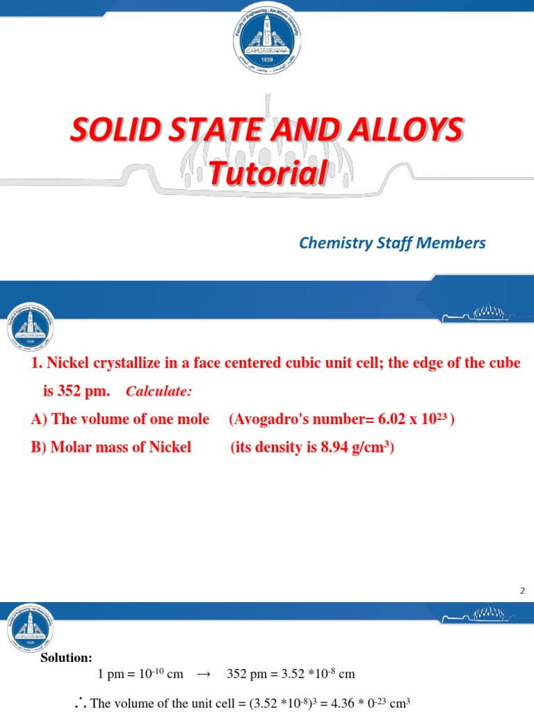 Solid State Tutorial | PDF | Crystal Structure | Mole (Unit)