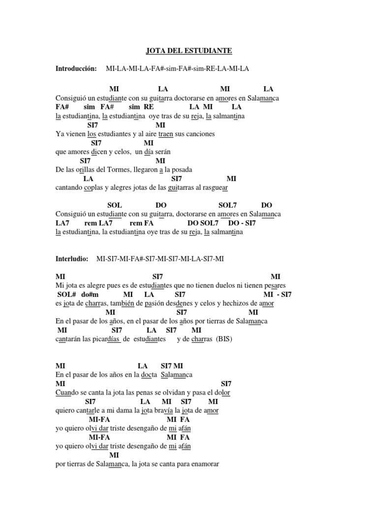 Jota Del Estudiante - Letra y Acordes | PDF