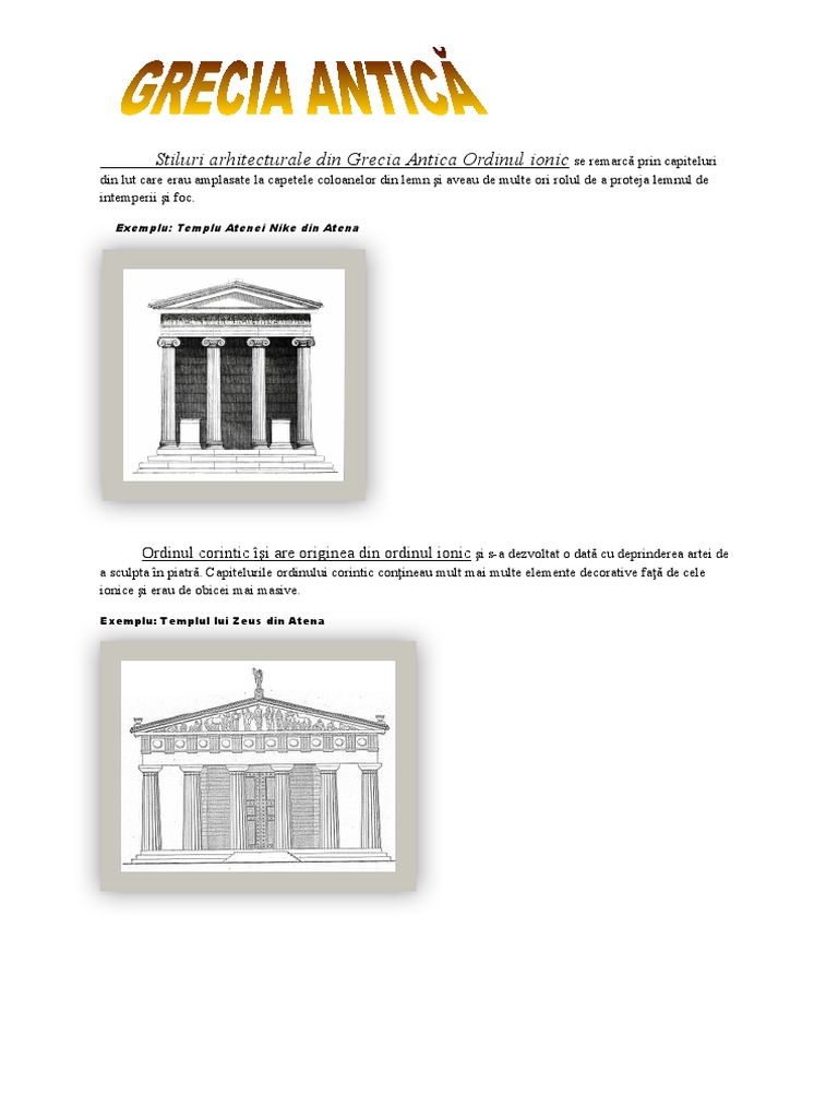 Stiluri Arhitecturale Din Grecia Antica Ordinul Ionic | PDF