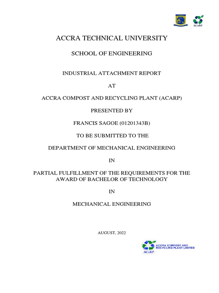 Industrial Attachment Report at Acarp 2022 | PDF | Recycling | Waste ...