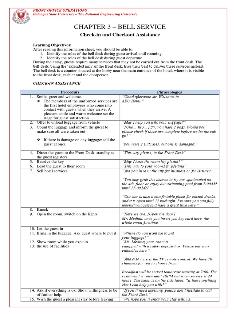 General Guideline in Bell Service | PDF | Baggage | Mail
