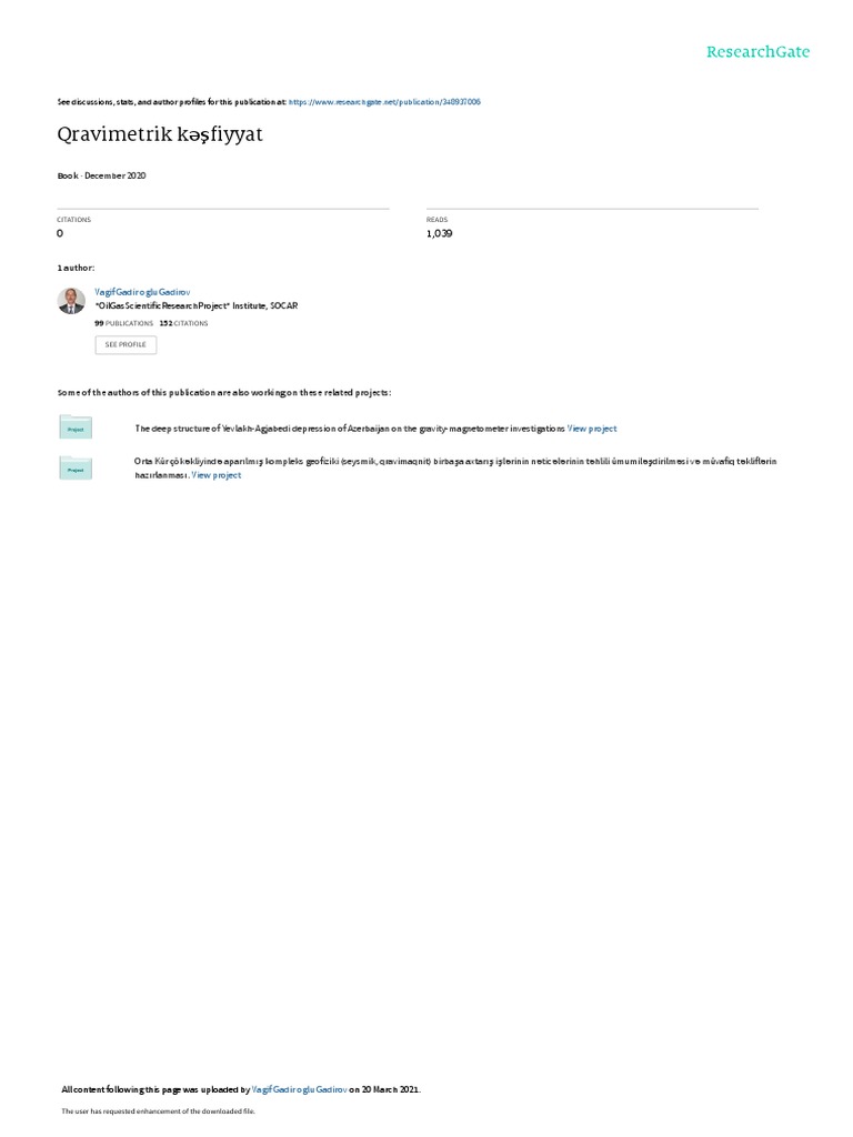 Qravimetrik Kəşfiyyat: Vagif Gadir Oglu Gadirov | PDF