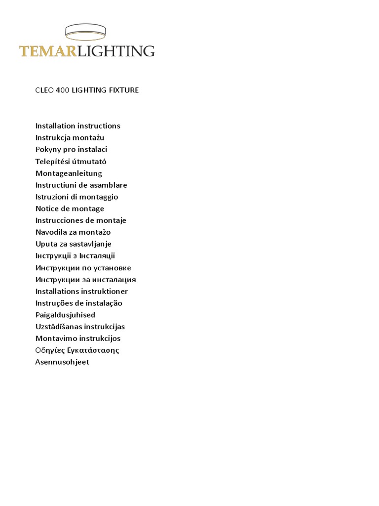 CLEO 400 E27 Instruction Multi Language | PDF