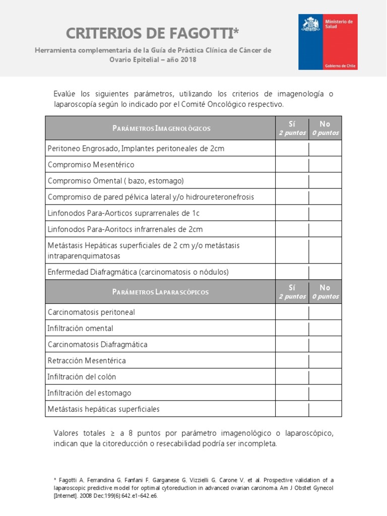 Herramienta Complementaria - Criterios de Fagotti - GPC Ovario 2018 | PDF