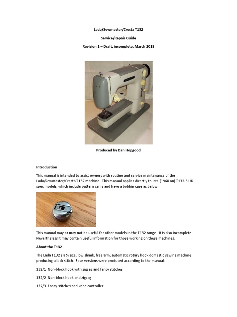 Lada T132 Sewing Machine Repair Guide | PDF | Sewing Machine | Screw
