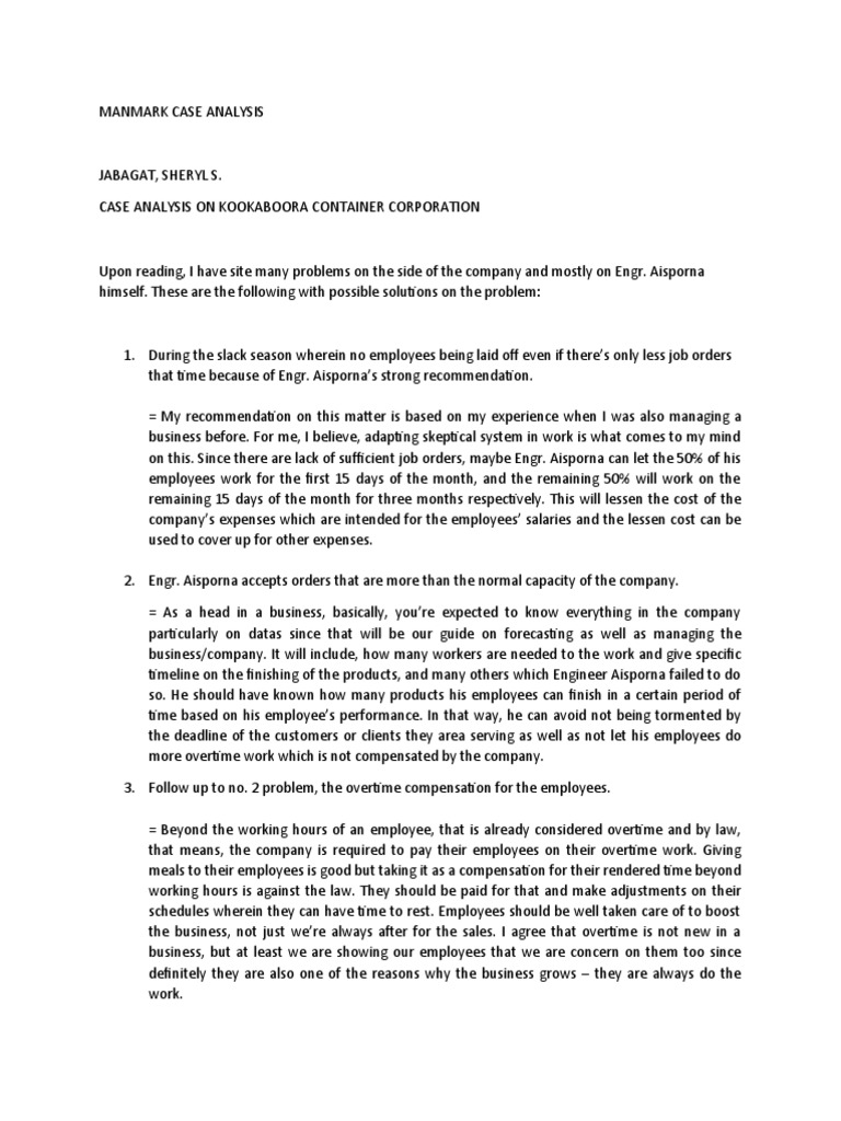 Manmark Case Analysis | PDF | Overtime | Working Time