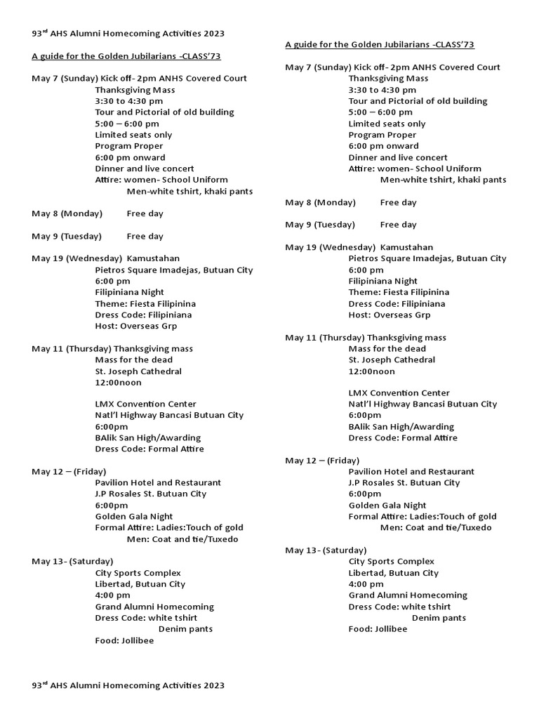 93rd AHS Alumni Homecoming Guide | PDF | Human Appearance | Softlines ...