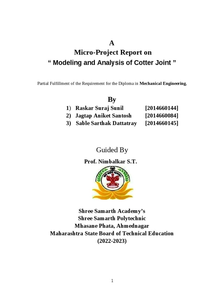 A Micro-Project Report On: " Modeling and Analysis of Cotter Joint ...