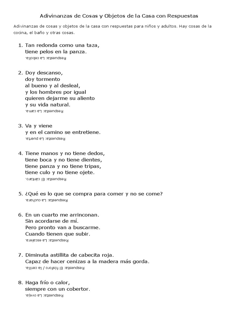 Adivinanzas de Cosas y Objetos de La Casa | PDF