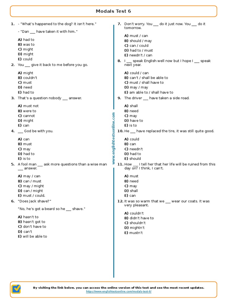 1400 - Modals Test 6 | PDF