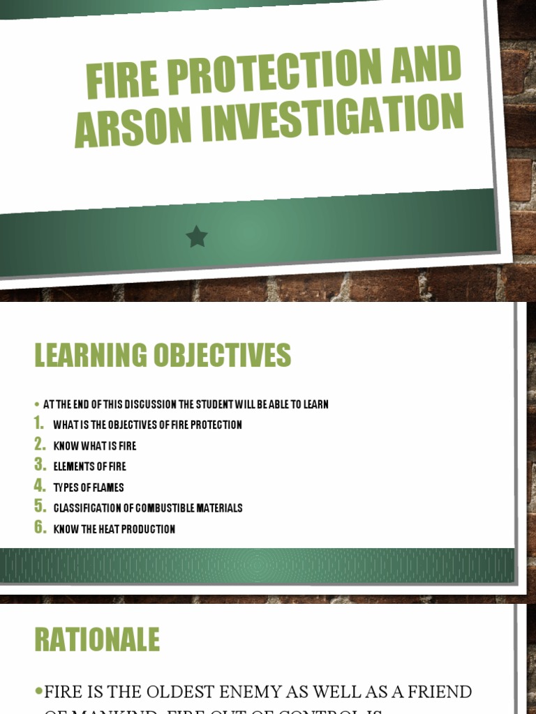 Fire Protection and Arson Investigation First Lecture | PDF