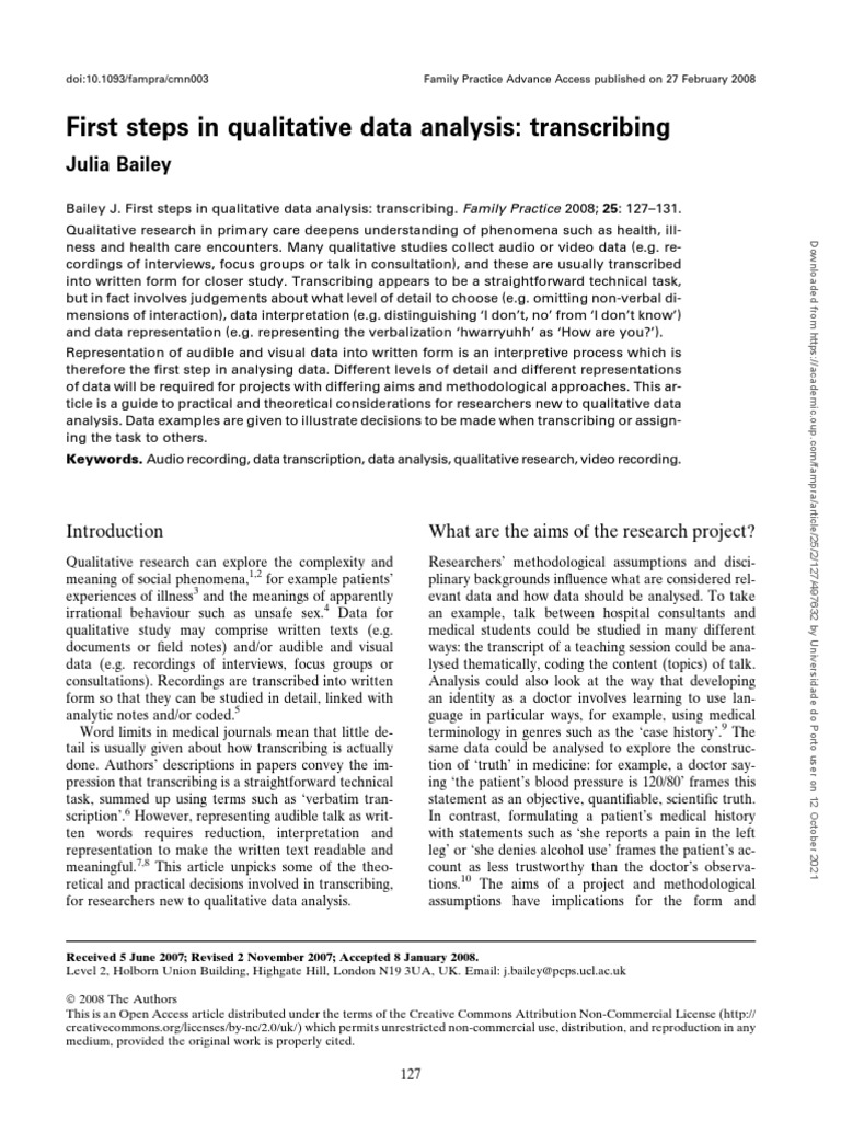 8 First steps in qualitative data analysis- transcribing | PDF | Data ...