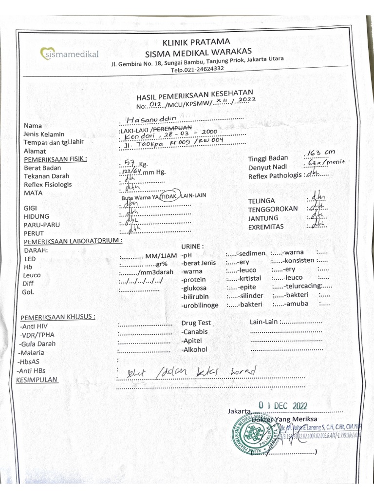 Surat Kesehatan Hasanuddin | PDF