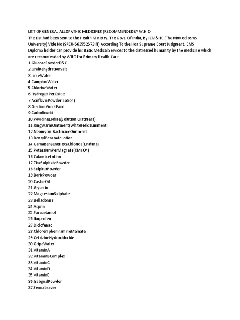 List of General Allopathic Medicines | PDF
