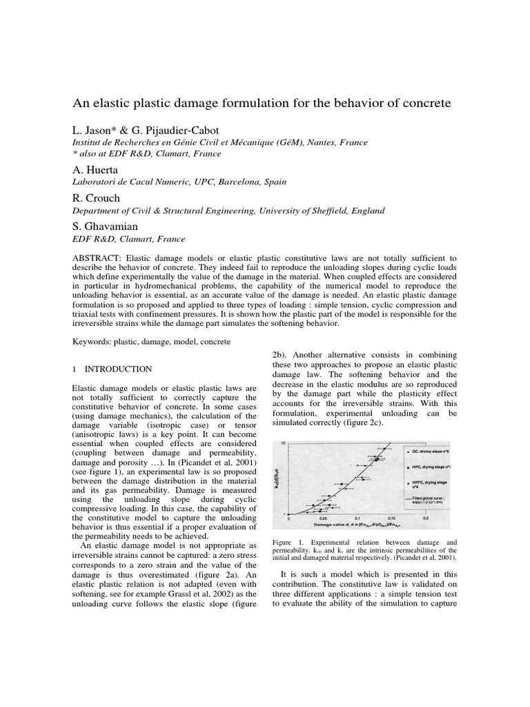 An Elastic Plastic Damage Formulation For The Behavior of Concrete | PDF | Elasticity (Physics ...