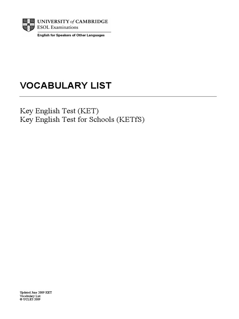 Ket Schools Vocabulary List | PDF | Word | Verb