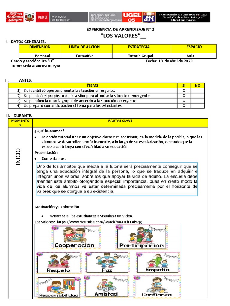 SESION TUTORÍA Los Valores | PDF | Comportamiento | Tolerancia