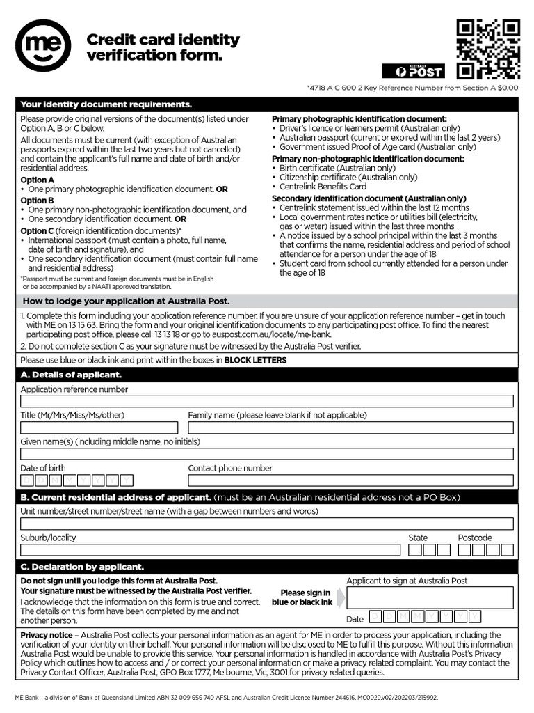 AusPost Credit Card Identity Verification Form | Download Free PDF ...