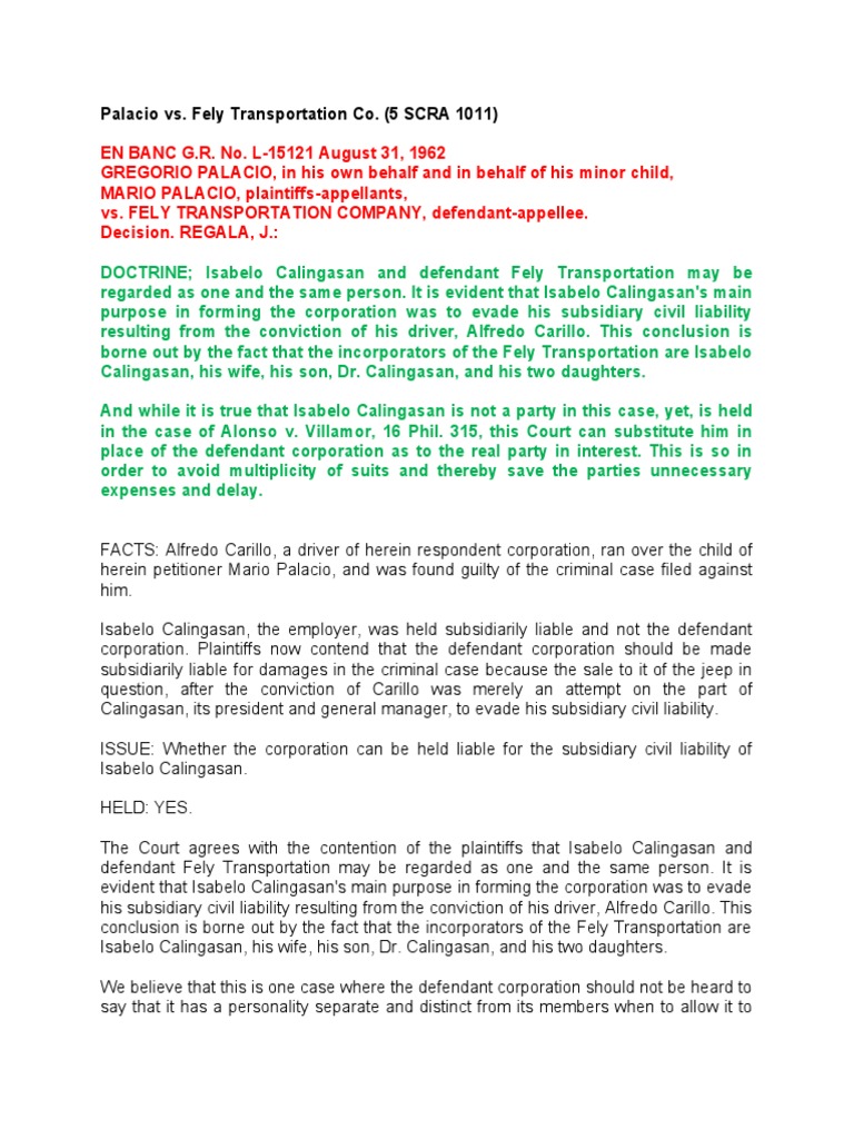 Palacio Vs | PDF | Legal Liability | Corporations