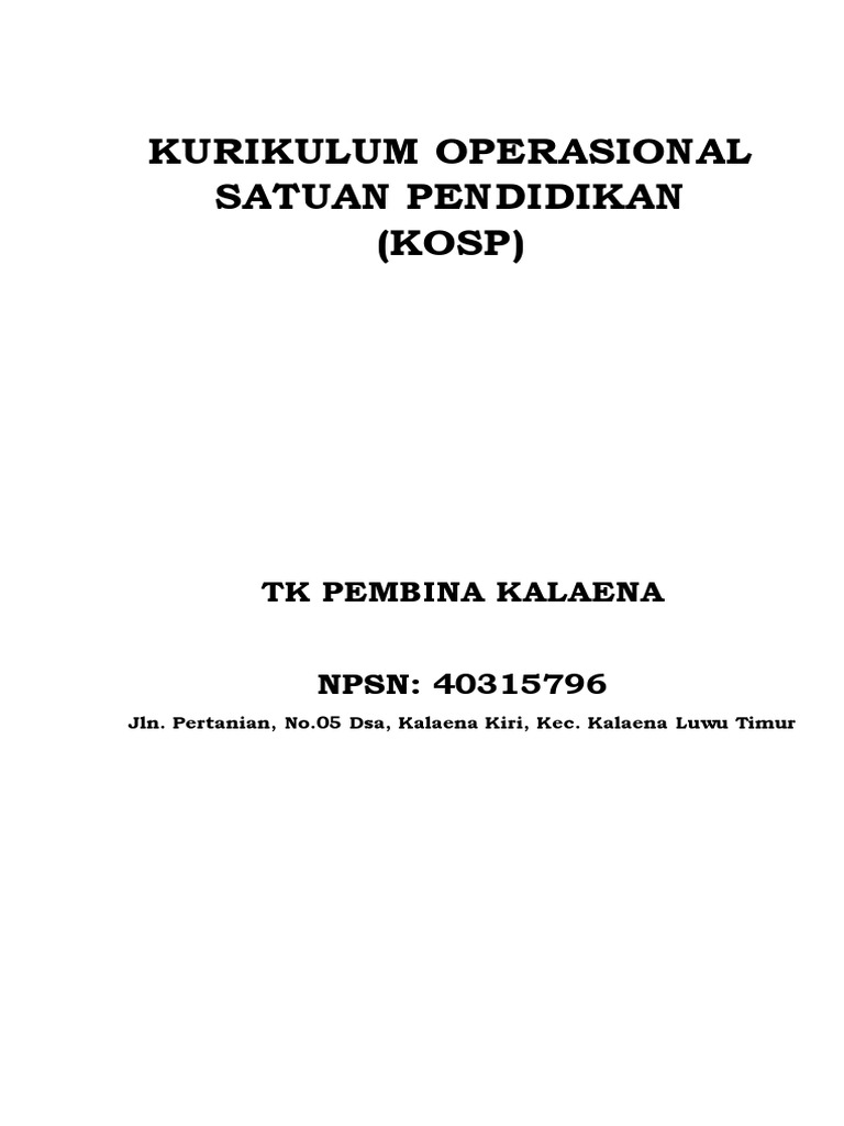 Kosp TK Pembina Kalaena-1 | PDF
