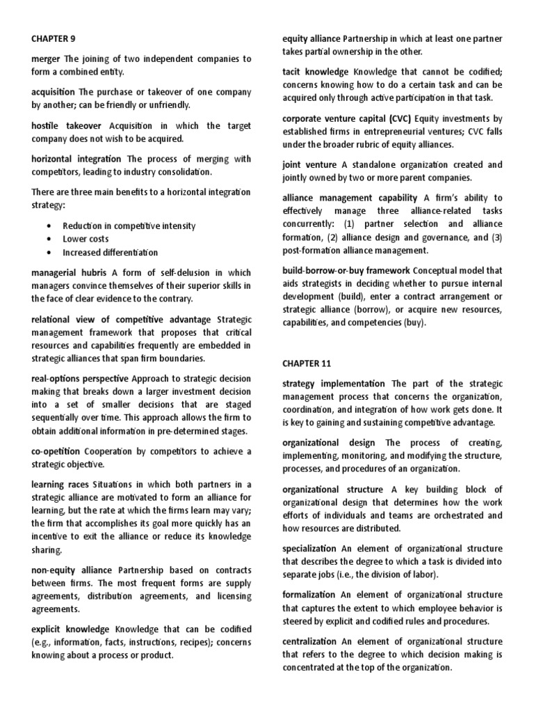 Chapter 9 11 | Download Free PDF | Organizational Structure | Mergers And Acquisitions