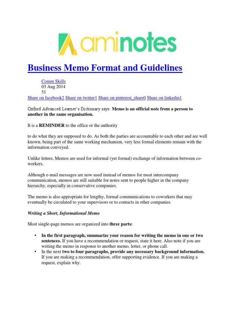 English Business Memo Format and Guidelines-2 | PDF | Memorandum ...