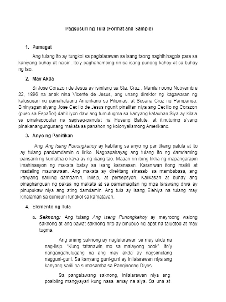 Pagsusuri NG Tula Format and Sample | PDF