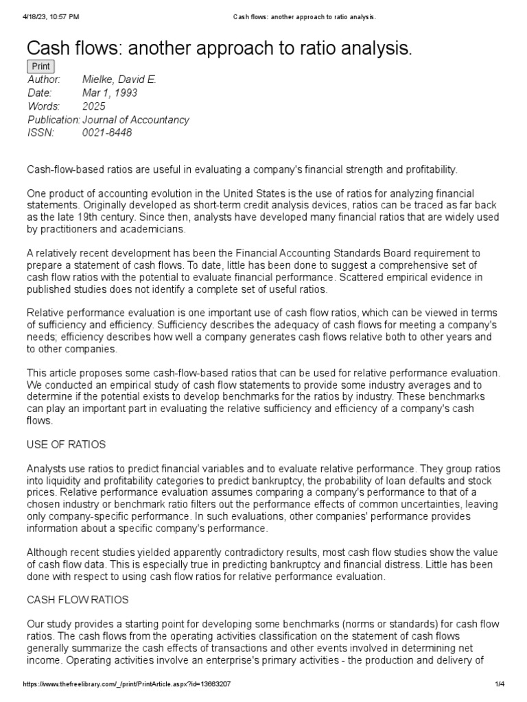 Cash Flows - Another Approach To Ratio Analysis | PDF