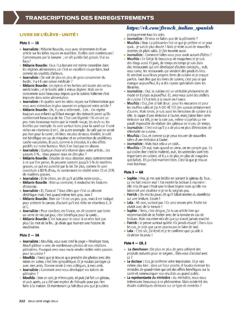 Entre Nous 4 - Livre+cahier - Transcription | PDF