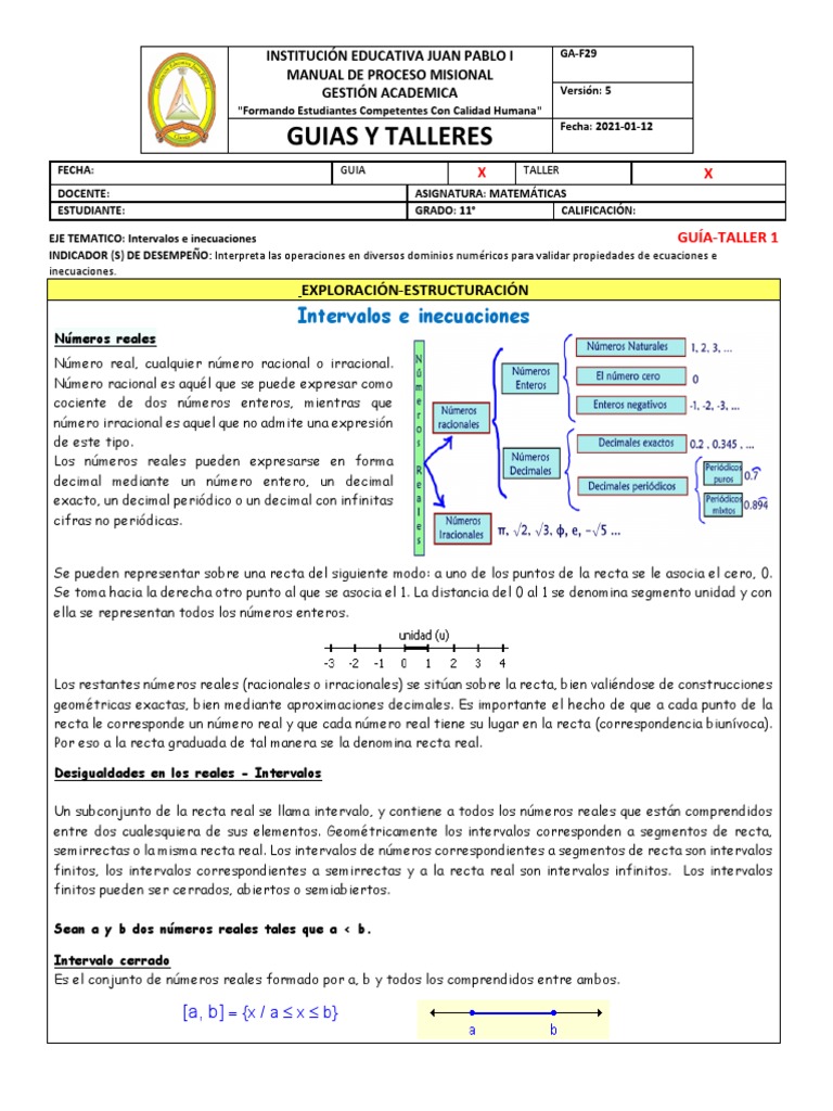 Guias Y Talleres: Intervalos e Inecuaciones | PDF | Intervalo (Matemáticas) | Números
