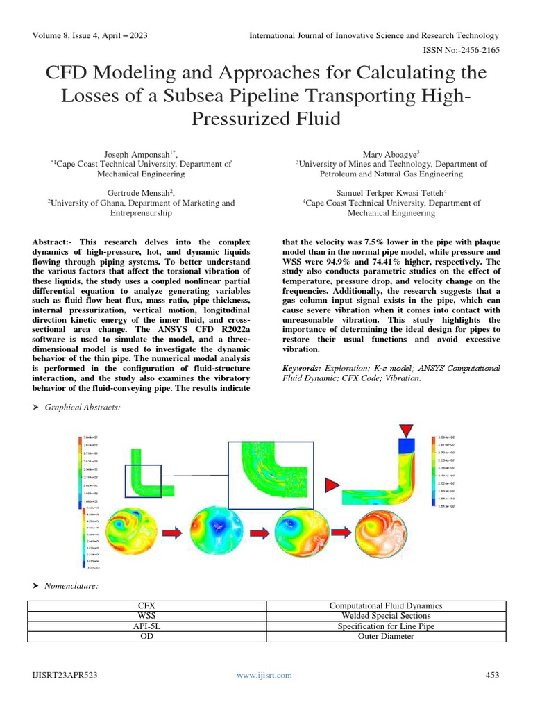 CFD Modeling and Approaches For Calculating The Losses of A Subsea Pipeline Transporting ...